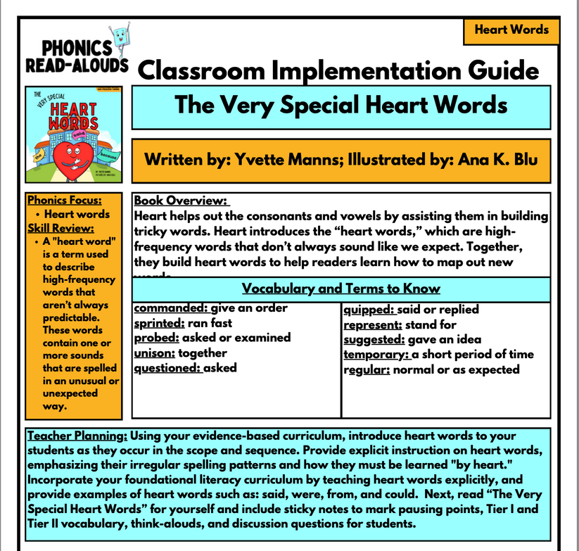 The Very Special Heart Words Read-Aloud Guide – Phonics Read-Alouds