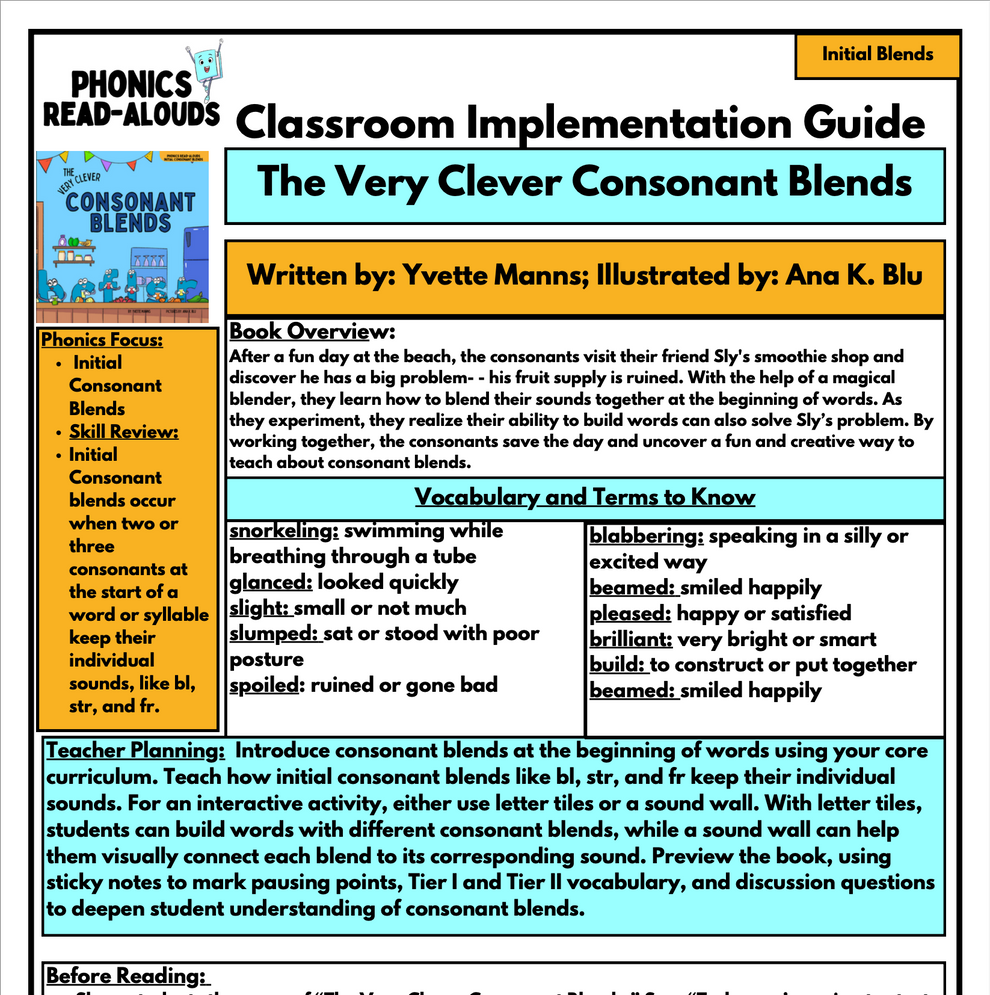 The Very Clever Consonant Blends Read-Aloud Guide – Phonics Read-Alouds