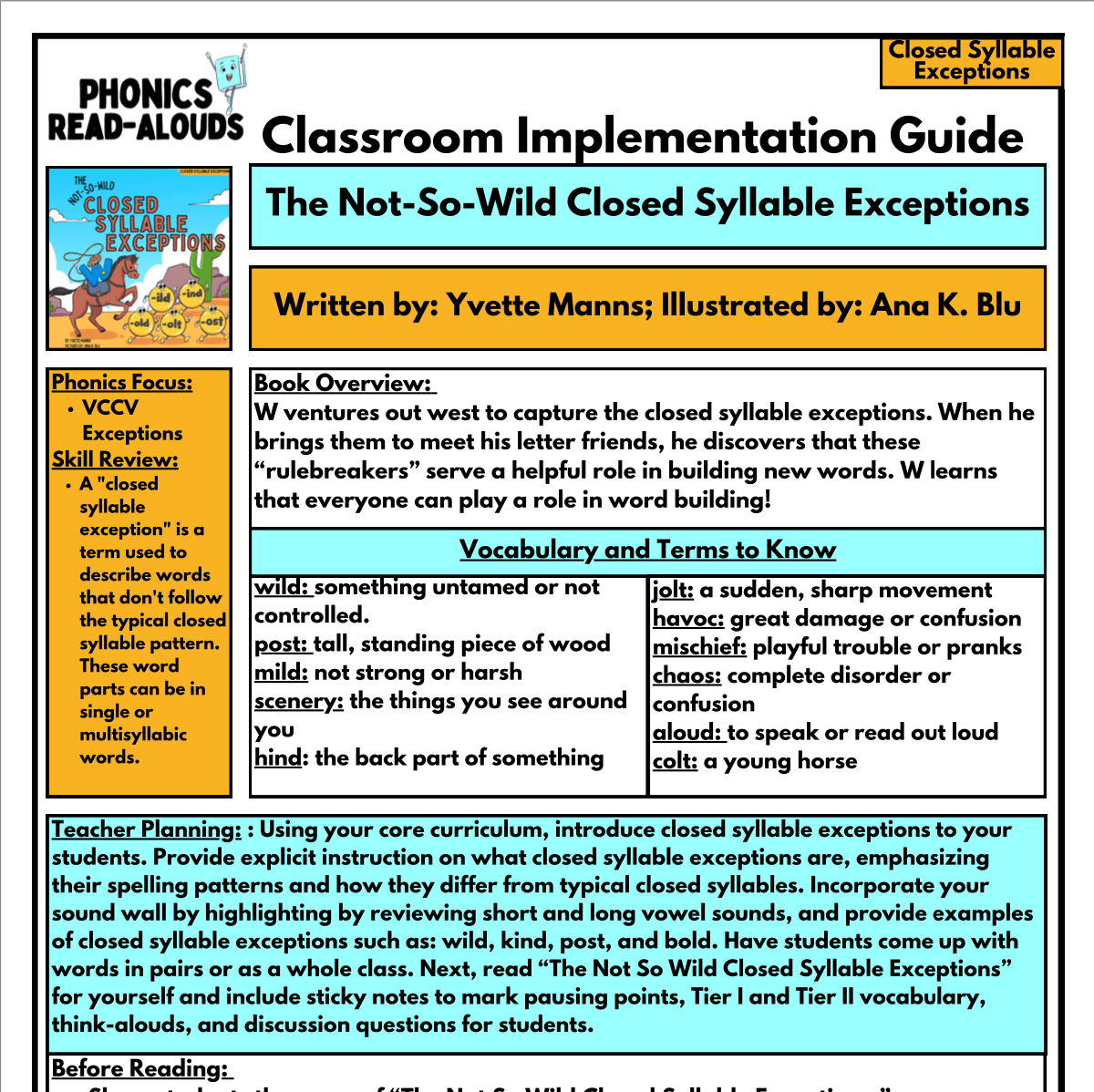 The Not So Wild Closed Syllable Exceptions Read-Aloud Guide – Phonics ...